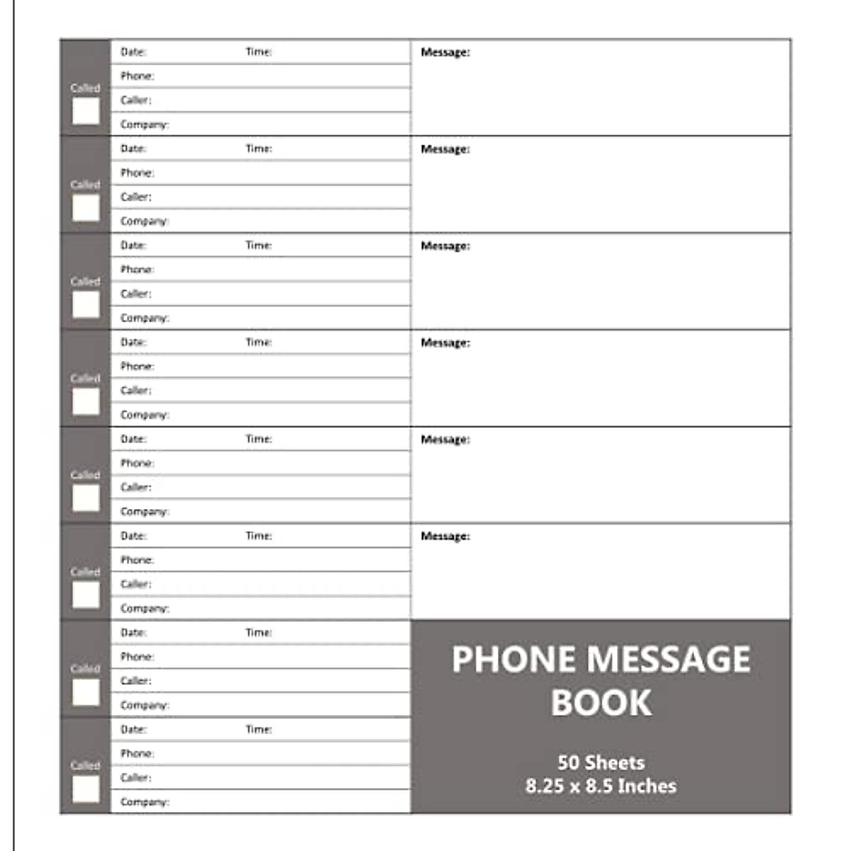 Phone Message Book: Telephone Call Voice Message Log Book, 8 Messages Per Page Notepad, Voice Mail Message Tracker Record Pad For Small Business, 50 Sheets, Double-Sided, 8.5 x 8.25 Inches