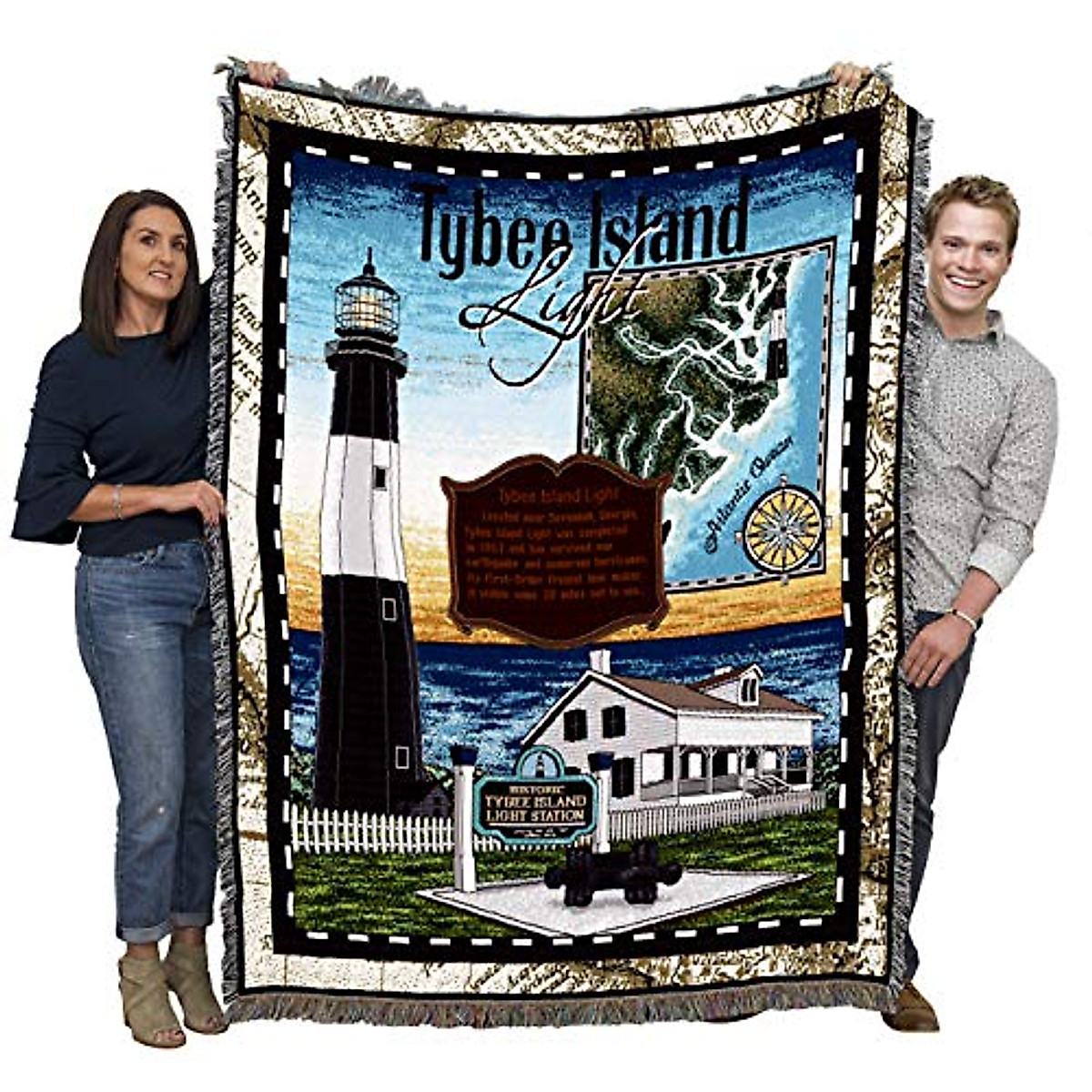 Pure Country Weavers Tybee Island Lighthouse Blanket - Georgia Coastal Ocean Gift Tapestry Throw Woven from Cotton - Made in The USA (72x54)