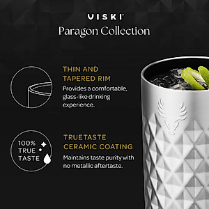 Viski Paragon Insulated Cocktail Tumbler, Insulated Highball Glasses Stainless Steel Highball Glasses with Ceramic Coating 16oz Black Set of 1