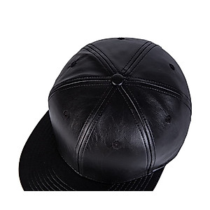 CNUSER Snapback Hats for Men Women,Fashion Baseball Cap,Hip Hop Flat Bill Brim Adjustable Dad Hats (Pu Leather Black)
