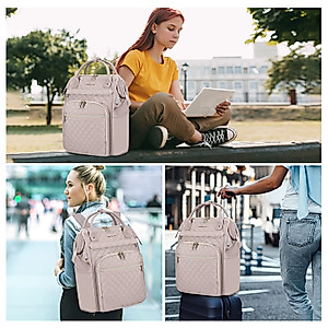 EMPSIGN 17 Inch Laptop Backpack for Women, Work Business Travel Computer College Bags, Large Capacity Water-repellent Quilted Casual Daypack with USB Port, Dusty Pink