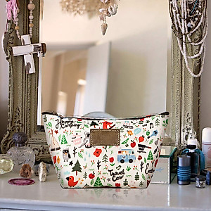 FRCOLOR Toiletry Bag, Multifunction Makeup Bag Purse Organizer Cartoon Cosmetic Pouch Waterproof Travel Cosmetic Case for Women Girls Teenagers (Happy Camping)