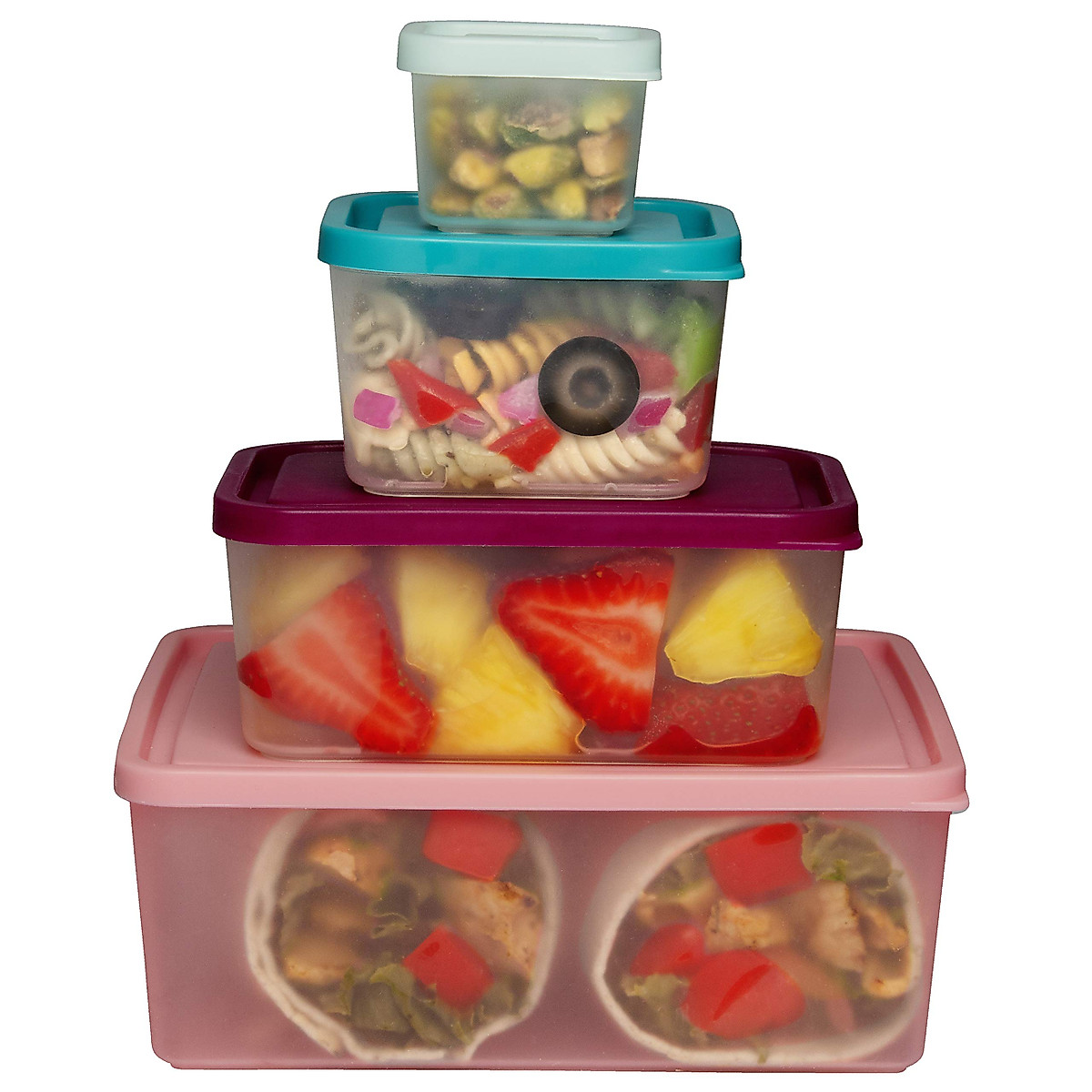 Bentology Snack Buddies - Mini Bento Snack Lunch Box w 4 Portion Control Meal Containers and Lids - BPA, PVC Free, Food Safe – On-the-Go lunchbox - Pink