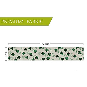 St Patricks Day Table Runner Shamrock Lucky Green Long Burlap Spring Holiday Kitchen Dining Banquet Indoor Outdoor Decorations Family Party Decor 13 x 72 Inch