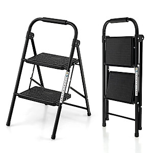 Nightcore 2 Step Ladder, Folding Step Stool w/Padded Handgrip & Wide Anti-Slip Pedal, Lightweight Portable Metal Tool Ladder, 330 LBS Capacity, Multi-Use Sturdy Ladder for Kitchen & Household