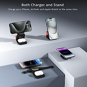 LULULOOK Charging Station for Apple Multiple Devices, Foldable 3 in 1 Charger 15W Aluminum Mag-Safe Travel Charger for iPhone 15 14 13 12 Pro/Max/Plus, 5W Fast Charging for Apple Watch, AirPods