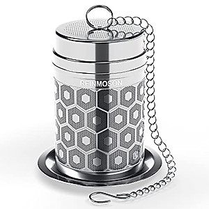 Reinmoson Tea Strainers for Loose Tea, Extra Fine Mesh Tea Infuser for Loose Leaf Tea, 304 Stainless Steel & Updated Slim Threaded Lid, Loose Leaf Tea Steeper for Black Tea, Rooibos, etc