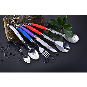 Laguiole By FlyingColors Stainless Steel Flatware Set. Multicolor Handles, Wooden Storage Box, 34 Pieces