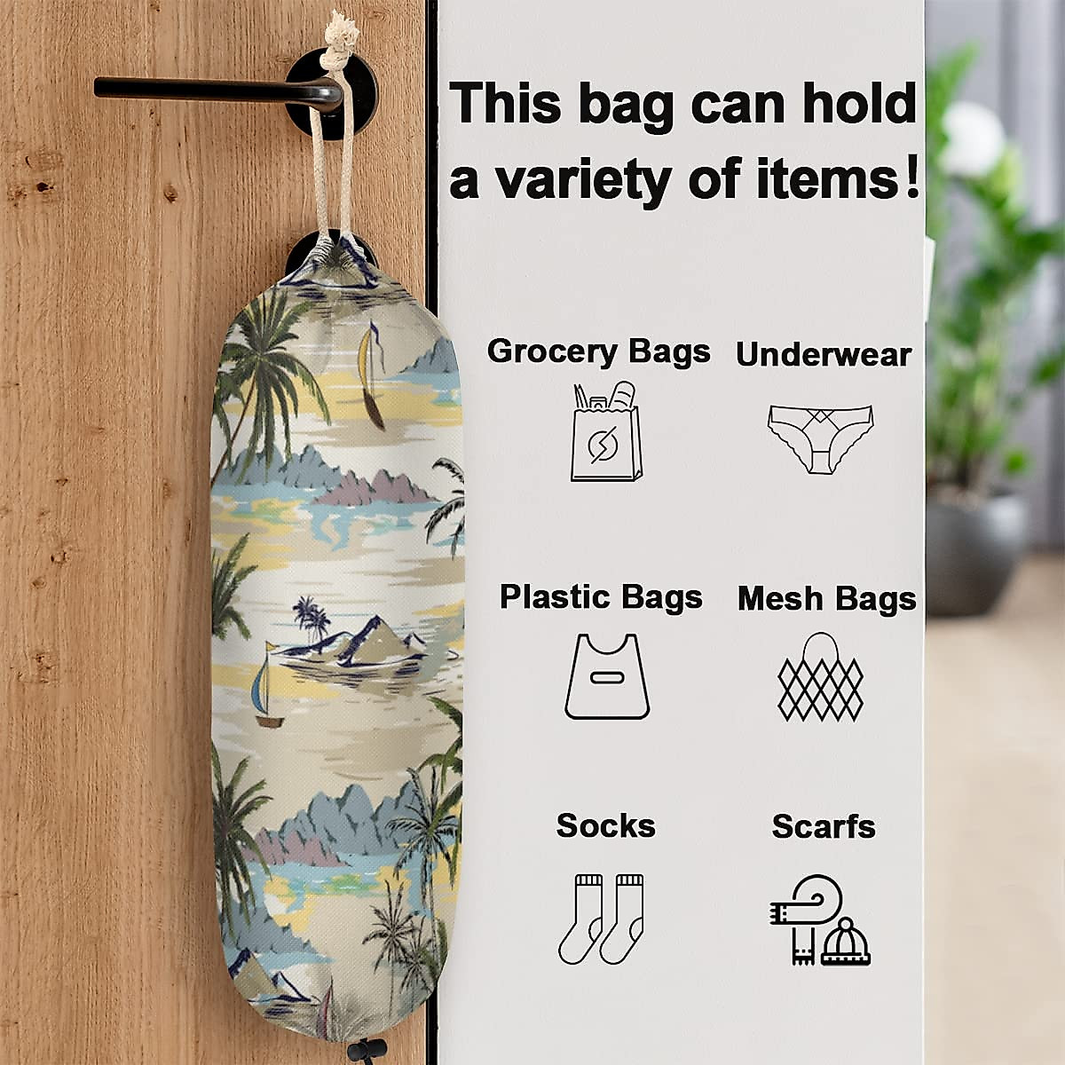 Beach Palm Tree Plastic Bag Holders for Grocery Bags Wall Mount Plastic Bag Organizer Shopping Bags Carrie Home Kitchen Wall Cabinet Decor