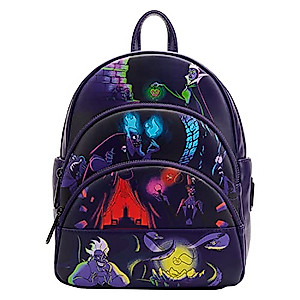 Loungefly Disney Villains Triple Pocket Glow in the Dark Womens Double Strap Shoulder Bag Purse