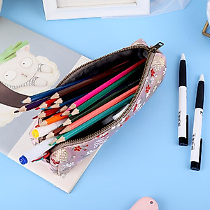 Oyachic Embroidery Pencil Case Flower Pencil Pouch Pen Box Pen Holder Organizer Bag Cosmetics Makeup for Office Supplies,pink