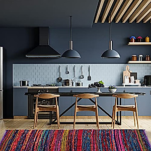 Ekakshx Multi Color Chindi Rag Rug 4X6'| Hand Woven Rug & Reversible Runner Rug | Recycled Cotton Colorful Chindi Rug for Living Room Kitchen | Rustic Rug | Runner Rugs (4 * 6 Feet, Purple Color)