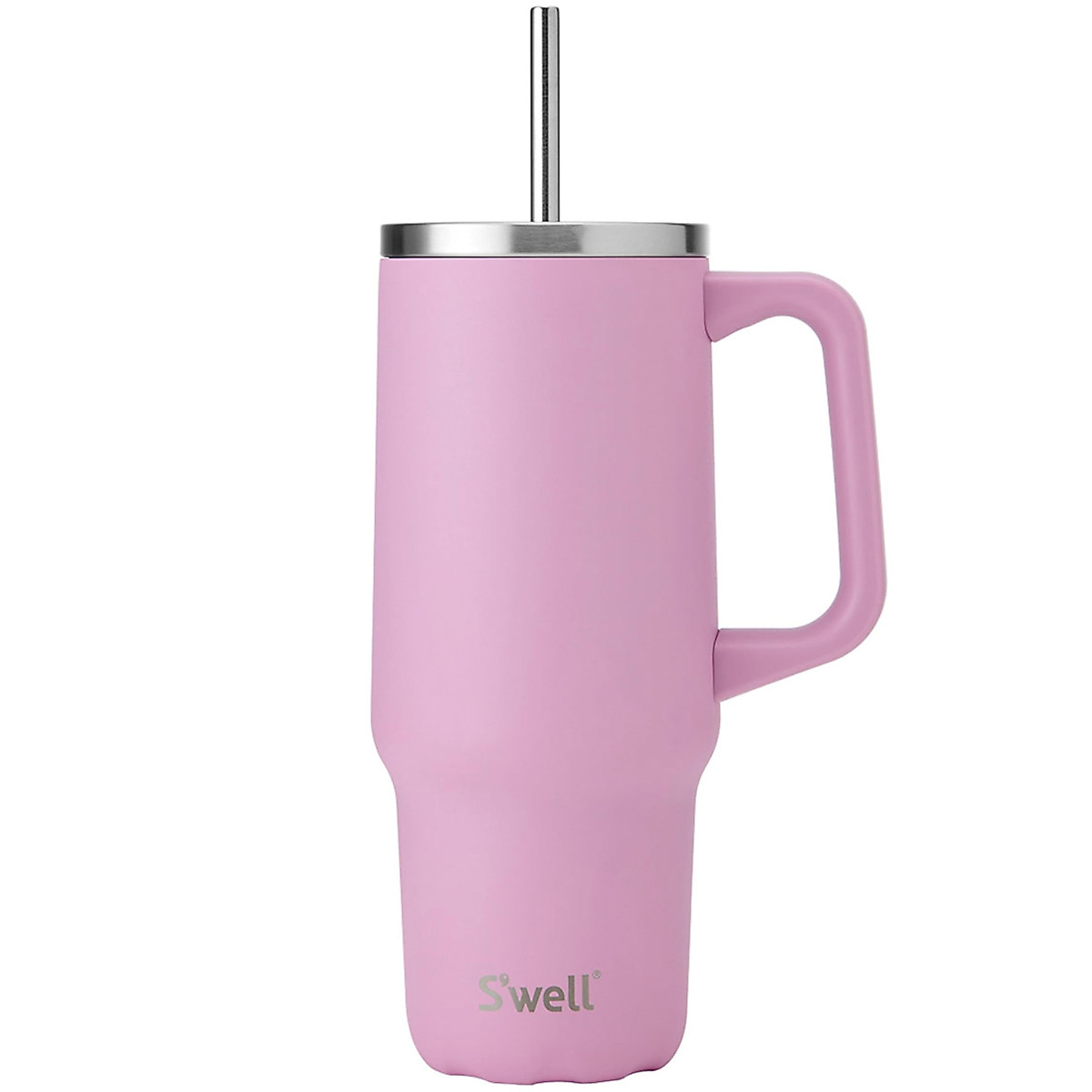 S'well Recycled Stainless Steel Tumbler XL with Straw and Handle, 30oz, Hydrangea Pink, Triple Layered Vacuum Insulated Containers Keeps Drinks Cold for 36 hours and Hot for 9