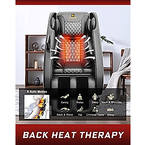 BILITOK Massage Chair Recliner with Zero Gravity, Full Body Massage Chair with Heating, Bluetooth Speaker, Airbags, Foot Roller, Touch Screen, Space-Saving for Office,Faux Leather (Black)