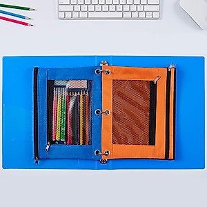 Sooez Pencil Pouch for 3 Ring Binder, 2 Pack Fabric Binder Pouch with 2 Pockets, Pencil Bags with Zipper and Reinforced Grommets, Pencil Cases for Binder