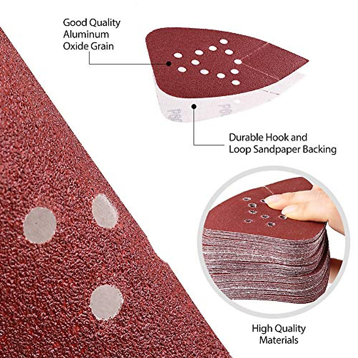 LotFancy Sanding Pads for Black and Decker Mouse Sanders, 50PCS 60 80 120 150 220 Grit Sandpaper Assortment - 12 Hole Hook and Loop Detail Palm Sander Sanding Sheets Sand Paper