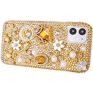 Threesee for Galaxy Note 10 Plus Bling Glitter Case,3D Cute Champagne Gold Diamond Women Girls Crystal Rhinestone Crown Handbag Bumper Clear Protective Phone Cover for Samsung Galaxy Note 10 Plus