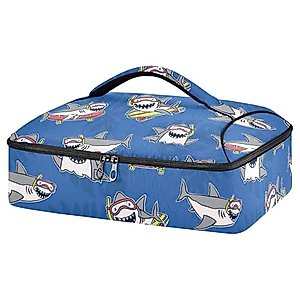 Goggles Shark Blue Insulated Casserole Carrier for Hot or Cold Food Carrier Container Insulated Cooler Bag Thermal Food Warmer Delivery Bag for Parties Buffet Potluck Picnic Cookouts