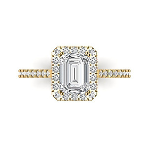 Clara Pucci 2.08 ct Emerald Cut Solitaire W/Accent Halo Moissanite Statement Art Deco Bridal Wedding ring 18K Yellow Gold Size 5.75