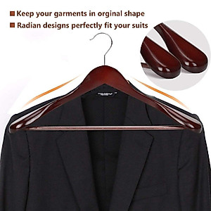 JS HANGER Wooden Extra-Wide Shoulder Suit Hangers for Coat and Pants, Walnut Finish, 6-Pack