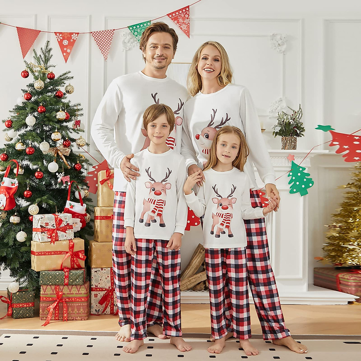 OAKFashion Christmas Family Pajamas Holiday Christma Pajama Family Matching Pjs Set Cute Sleepwear Elk Xmas Jammies for Couples Youth(#A311, Mom, XL)
