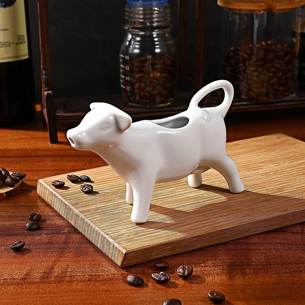 Angoily Ceramic Creamer Coffee Milk Creamer Pitcher Animal Cow Shaped Serving Pitcher Sauce Pitcher Milk Creamer Jug for Kitchen,1PCS