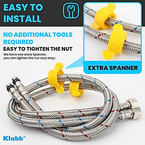 Klabb F16 24-Inch Long Bathroom Kitchen Faucet Connector Braided Stainless Steel Supply Hose 3/8-Inch Female Compression Thread x M10 Male Connector, x 2 Pcs (1 Pair)