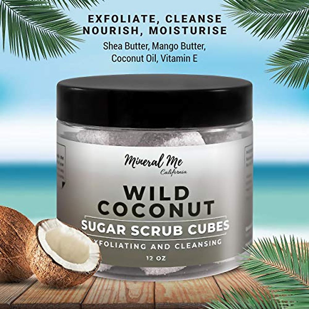 Body Scrub Exfoliator - 12oz COCONUT Sugar scrub cubes w/Mango Butter & Shea butter- Ultra Hydrating & Moisturizing - All Natural & Organic for all body exfoliation- For hands, arms legs, elbow & foot