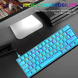 SELORSS Mini 60% Wired Mechanical Gaming Keyboard,22 RGB Chroma Backlit, Compact 62 Full Anti-ghosting Keys, USB C Cable,Replaceable Keycaps,Linear Switch for Gamer/Typist/Xbox/PC/Win/Mac(Blue)