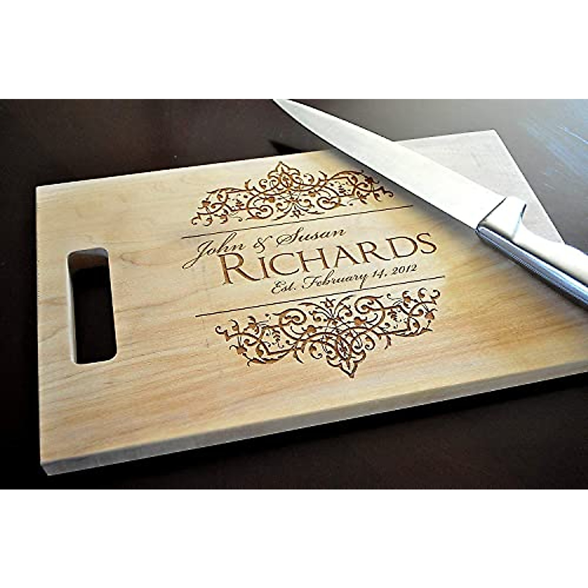 Personalized Wood Cutting Board Engraved with Family Name and Established Date | Perfect Customized Wedding Gifts For Couples Housewarming Gift or Mothers Day Gifts