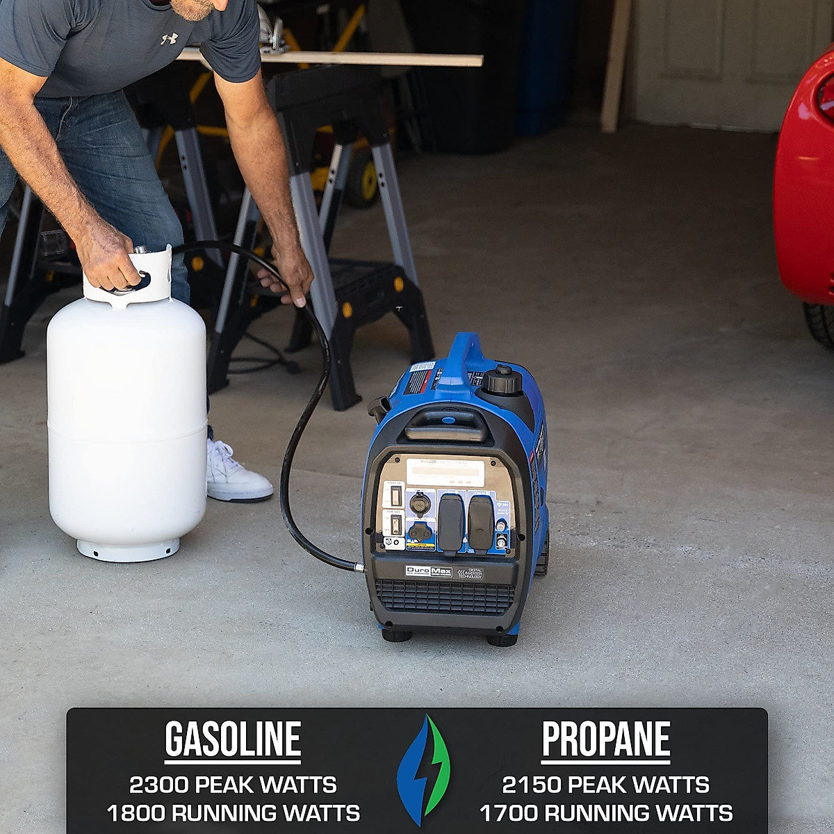 DuroMax XP2300iH 2300-Watt 80cc Dual Fuel Digital Inverter Hybrid Portable Generator, Blue