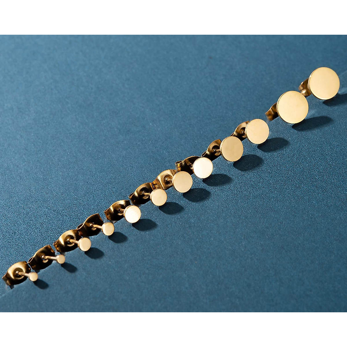 Unisex 6 Pairs Dot Stud Earrings, Surgical Steel Gold Plated Tiny Flat Disc Stud Earrings for Women (Gold-2/3/4/5/6/8mm)