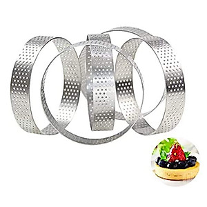 6pcs 8cm Circular Steel Porous Tart Ring Bottom Tower Pie Cake Baking Tools Heat-Resistant Perforated Cake Mousse Ring