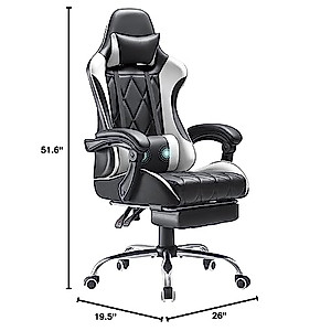Homall Gaming Chair, Computer Chair with Footrest and Massage Lumbar Support, Ergonomic High Back Video Game Chair with Swivel Seat and Headrest (White)