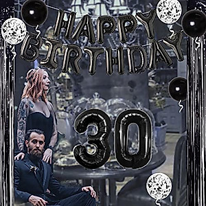 30th Birthday Decorations for Him Her Black Death to My Twenties Banner, Rip to My 20s Sash, Number 30 Balloon, Happy Birthday Balloon Banner, Foil Curtain for Funny Thirtieth Birthday Party Supplies