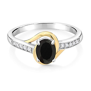 Gem Stone King 10K Yellow Gold and 925 Sterling 7X5MM Oval Gemstone Birthstone and White Lab Grown Diamond Engagement Ring | Wedding Anniversary Promise Ring for Women