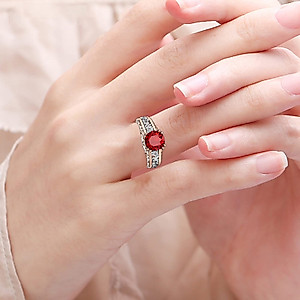 Hollow Out Flower Ring Simulated Diamond Proposal Engagement Ring for Women Wedding Band Size 5-12 (Red, 5)