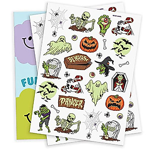 xo, Fetti Halloween Temporary Tattoos for Kids - 40 Glow In Dark Tat Styles | Halloween Decorations, Skeletons, Ghosts, Pumpkins, Spiderwebs