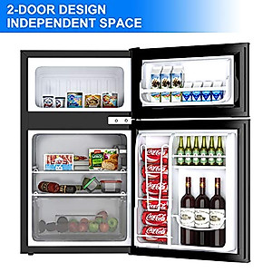 Safeplus Compact Refrigerator, 3.2 cu ft. Unit Cold-rolled Sheet Mini Refrigerator with freezer, Dorm fridge with Adjustable Removable Shelves…