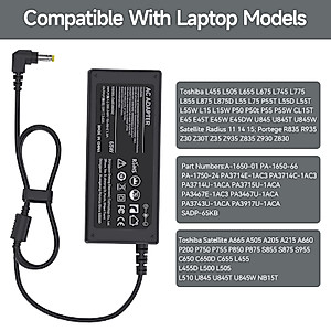 65w Laptop Charger for Toshiba Satellite A205 A215 A655 C55 C55D C55T C655 C675 C855 L55 L655 L675 L745 L755 L855 P755 S55 Toshiba Portege Z30 Z930 Z830 Satellite Radius 11 14 15 DC Power Supply Cord