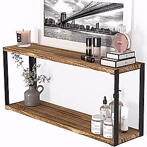 Wallniture Roca 2-Tier 24" Wooden Wall Shelf for Bathroom Organization and Storage, Natural Burned