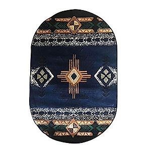 Champion Rugs Southwestern Native American Tribal Navy Blue Area Rug (3’ X 5’ Oval)