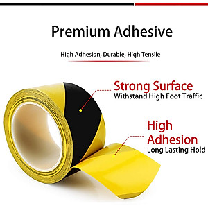 APT Premium Black and Yellow Striped Vinyl Floor Safety Marking Tape, Excellent for Hazard Caution& Warning, Social Distancing, Warehouse & Gym Floor (2 Inch, 5 Rolls, Yellow/Black)