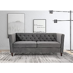 US Pride Furniture Modern Style Soft Elegant High Density Foam Cool Grey Velvet Button-Tufted 3 PC Living Room Set with Removable Cushion & Solid Wood Legs (S5708-5714) Sofas