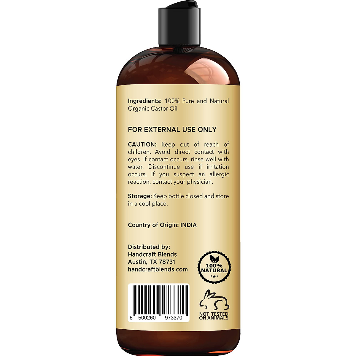 Handcraft Blends Organic Castor Oil in Plastic Bottle - 12 Fl Oz -100% Pure and Natural - Premium Grade Oil for Hair Growth, Eyelashes and Eyebrows - Carrier Oil - Expeller-Pressed and All Natural