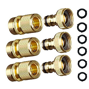 MAXFLO Garden Hose Quick Connect Garden Hose Fittings [3 Pack] Solid Brass Water Hose Quick Connect Fittings Quick Connector | Water Hose Connectors 3/4 inch GHT | Hose Couplers Quick Disconnect