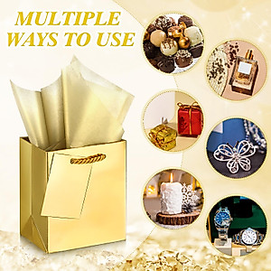Tatuo 24 Pcs Green Metallic Paper Gift Bag with Tissue Paper Medium Mini Glossy Favor Bag with Handle for St Patrick's Day Graduation Wedding Bridal Bachelor Birthday Party(Gold, 4.5 x 4 x 2.8 Inch)