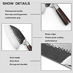LONSDOW Serbian Butcher Knife Full Tang Forged Handmade Professional Kitchen Chef Knife Cleaver with Knife Sheath Sharpener
