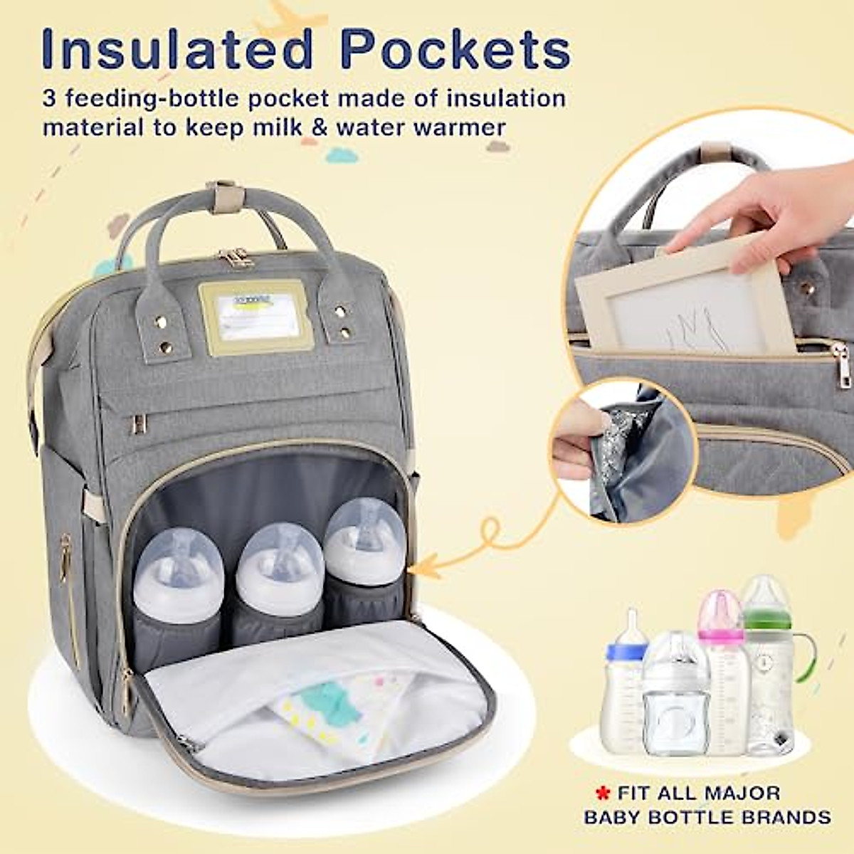 Xexxvre Diaper Bag Backpack, Multifunction Travel Back Pack Maternity Baby Changing Bags, Baby Bags for Boys Girls, Large Capacity, Waterproof and Stylish, Gray