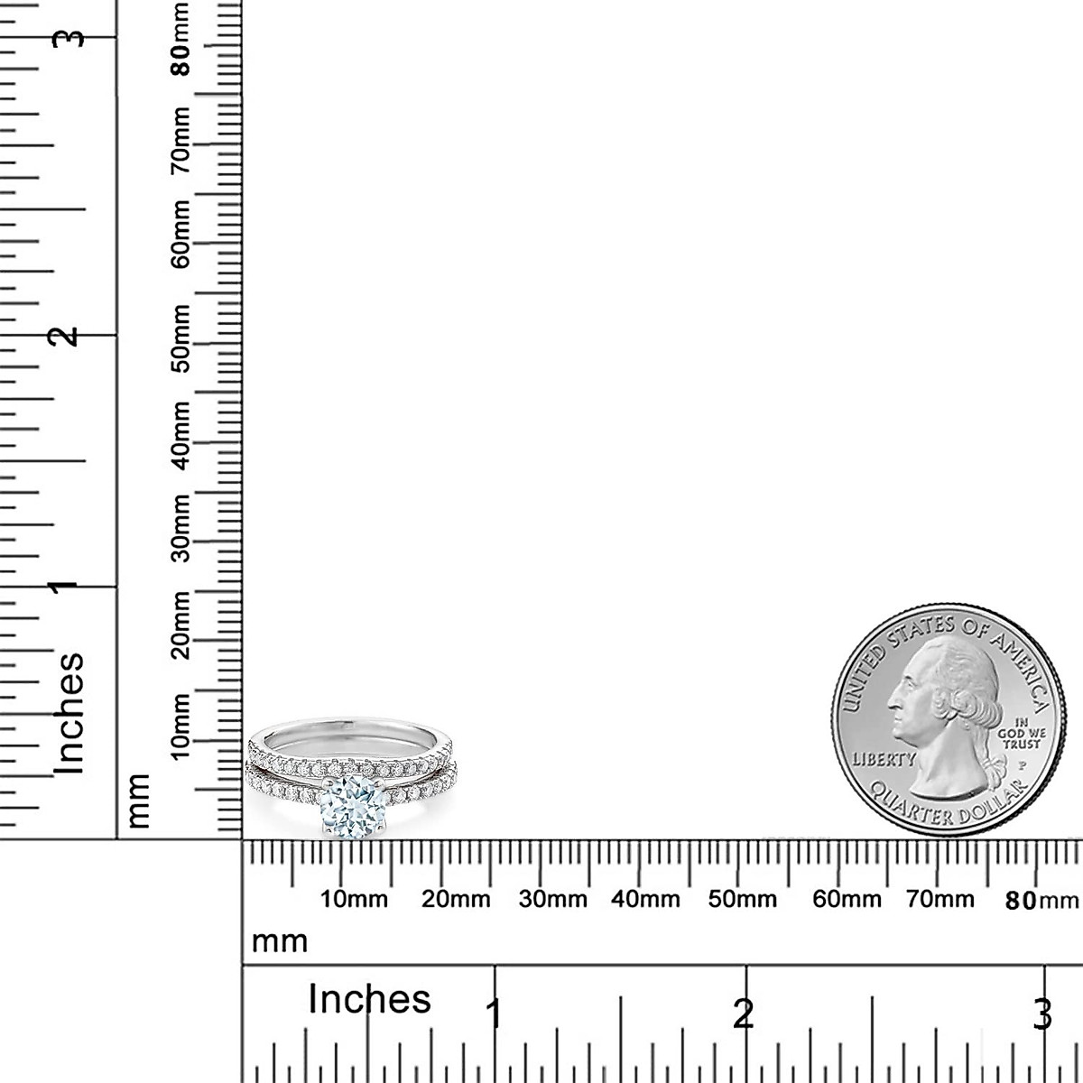 Gem Stone King 925 Sterling Silver Sky Blue Aquamarine and White Moissanite Wedding Engagement Band Bridal Set Ring For Women (1.24 Cttw, Gemstone March Birthstone, Available In Size 5, 6, 7, 8, 9)